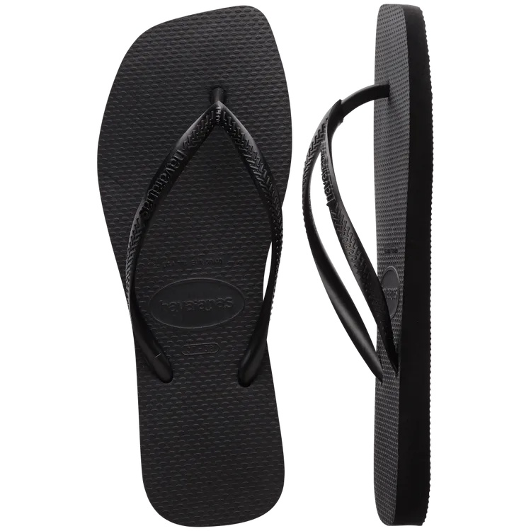 Slim Square Flip Flops Black – hvit tråd