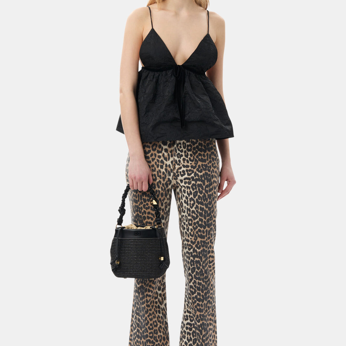 Print Denim Betzy Cropped Leopard – hvit tråd
