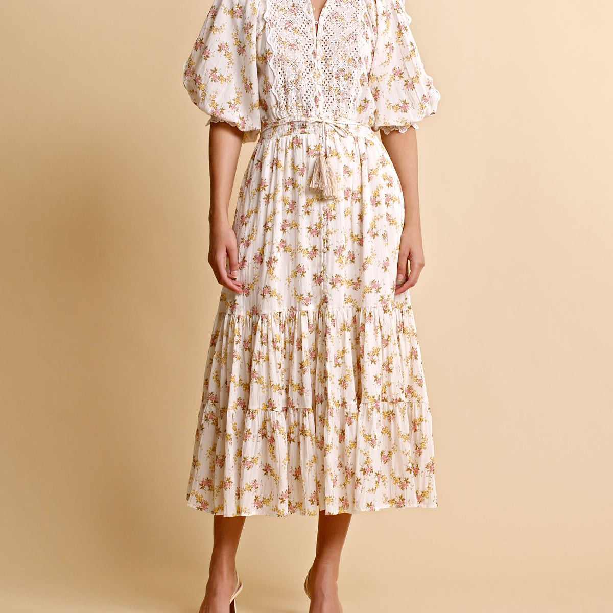 Cotton Slub Midi Dress Vinyl Wallpaper – hvit tråd